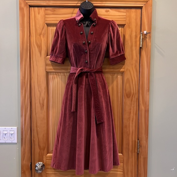 Olga Kapustina | Dresses | Olga Kapustina Cranberry Velvet Midi Dress ...